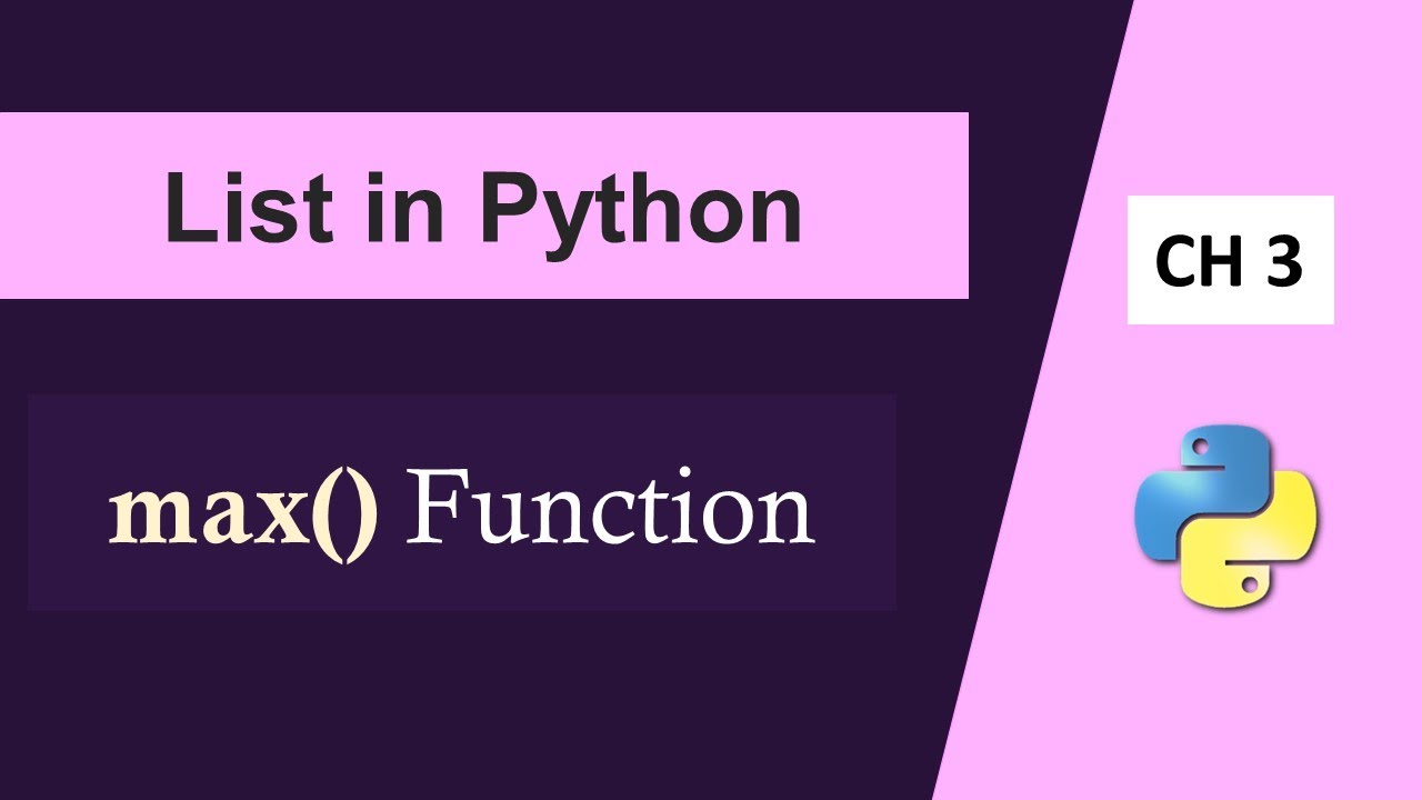 Maximum In List Max Function In Python List In Python Youtube