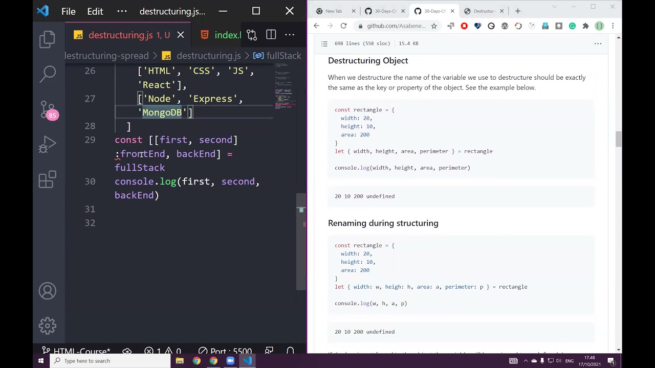 Destructuring And Spreading In Javascript Youtube