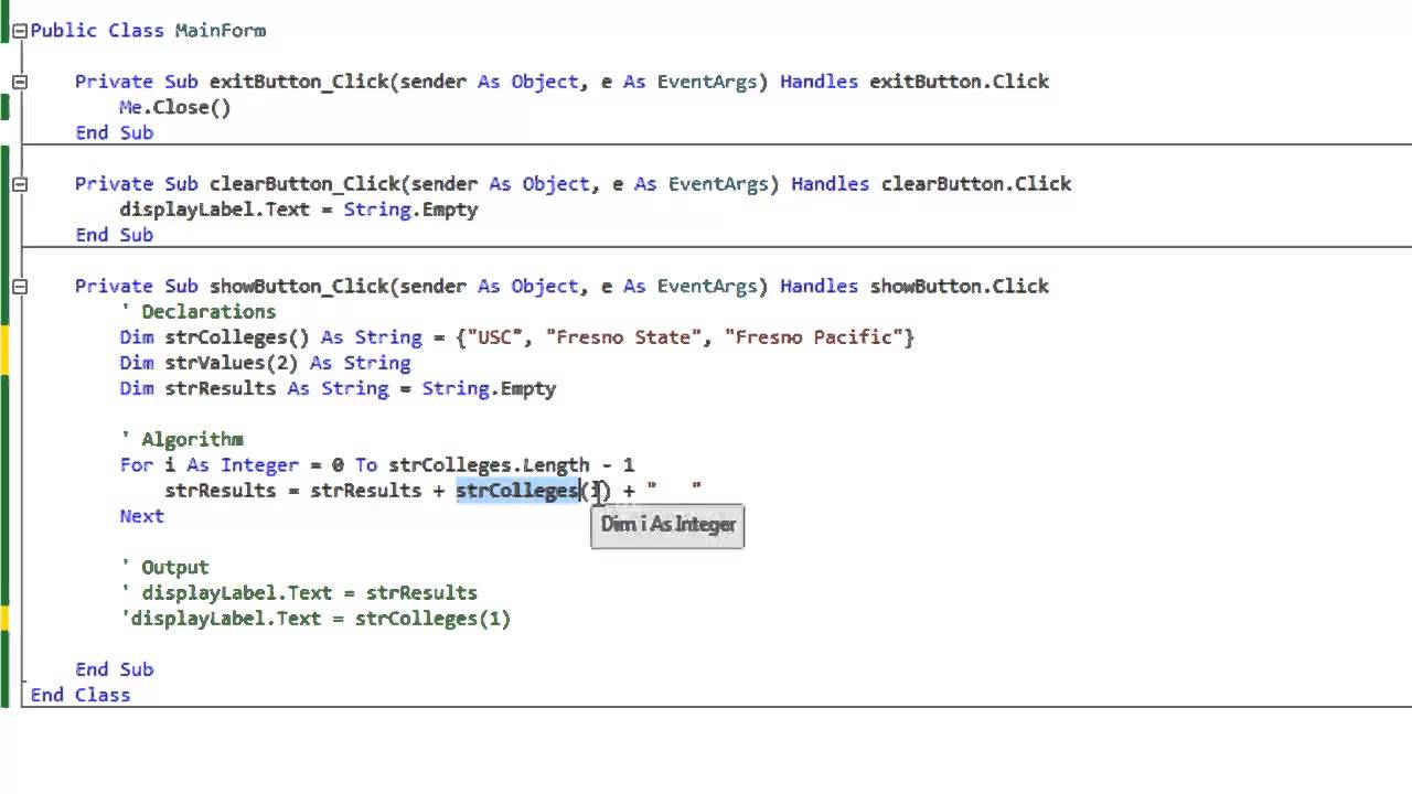 Arrays In Visual Basic Youtube