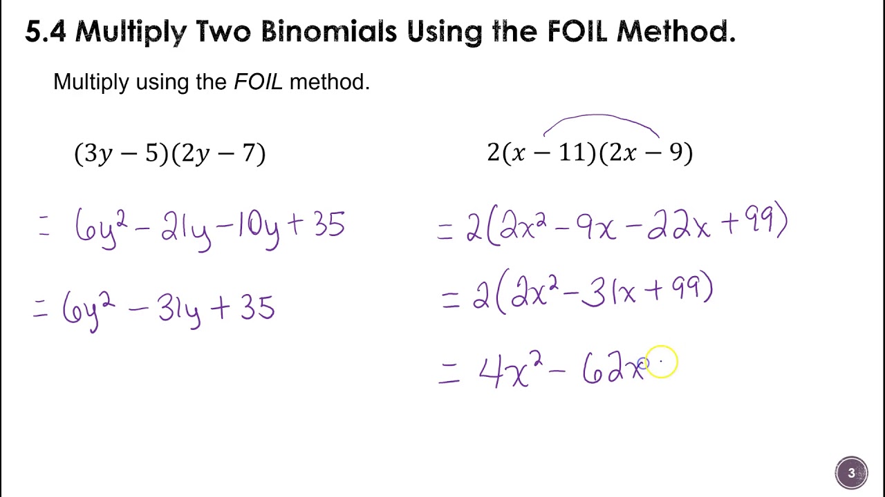 5 4 Multiplying Binomials Using Foil And Special Products Youtube