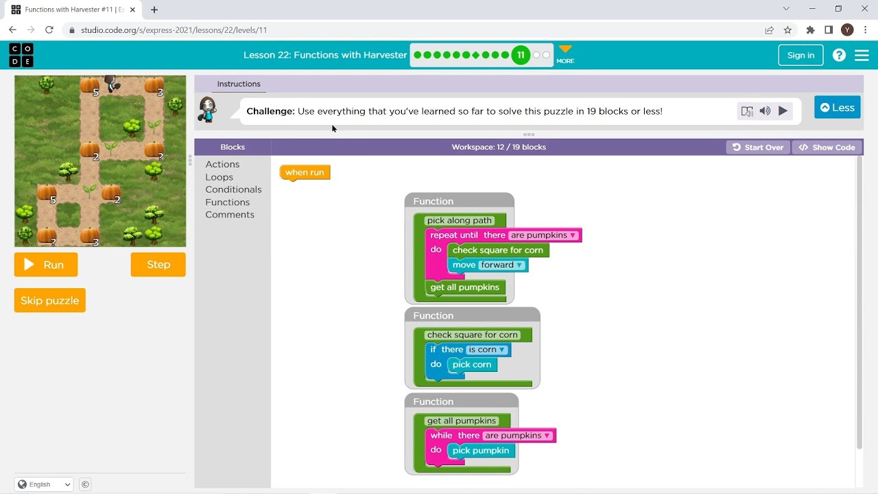 L22 11 Code Org Express 2021 Lesson 21 Functions With Harvester