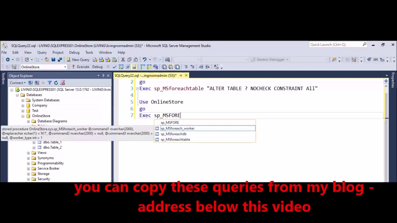 Mssql Query To Drop All Tables In Database Youtube