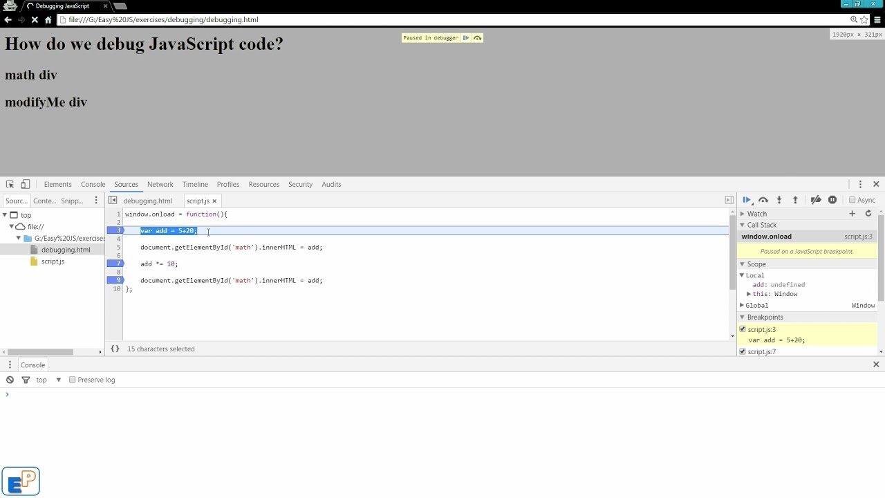 Easy Javascript How To Debug Your Javascript Code 16 Youtube