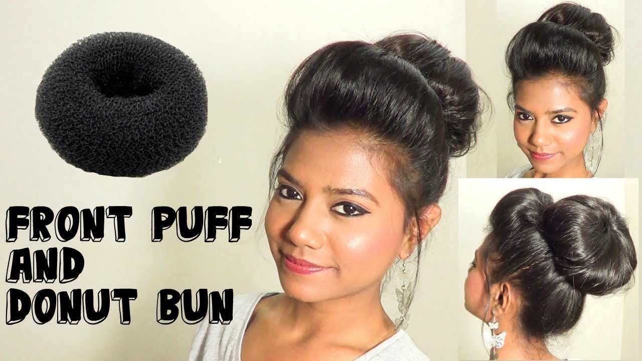 Front Poof And Donut Bun Hair Tutorial Medium Long Hairstyles Quick