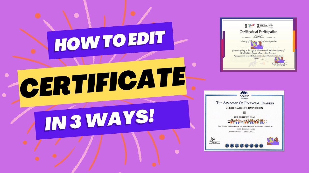 How To Edit A Certificate Which Is Scanned And Change Name Or Others