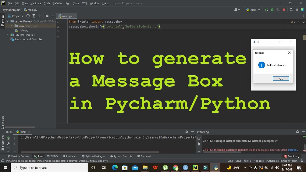How To Generate A Message Box Pop Up In Pycharm Message Box In Python