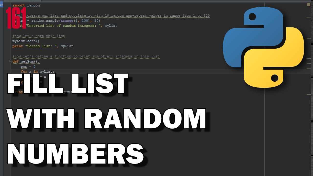 Python Fill List With Random Numbers No Repeat Youtube