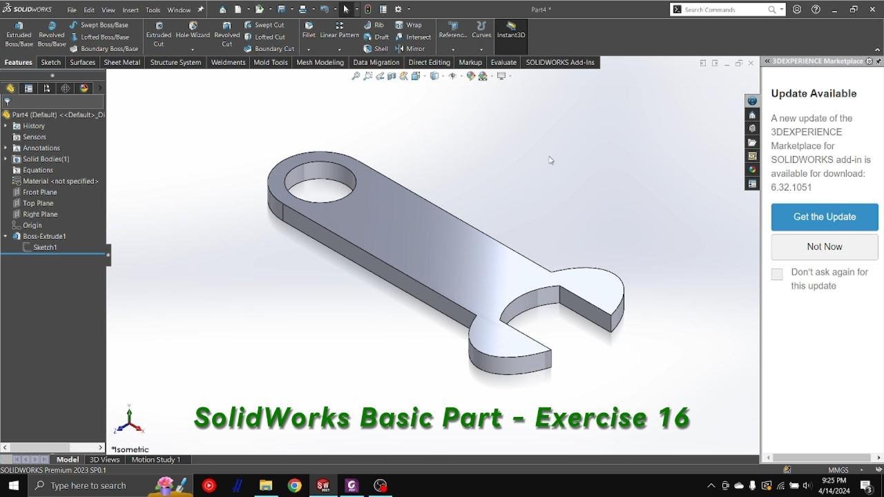 Solidworks Basic Part Exercise 16 Youtube