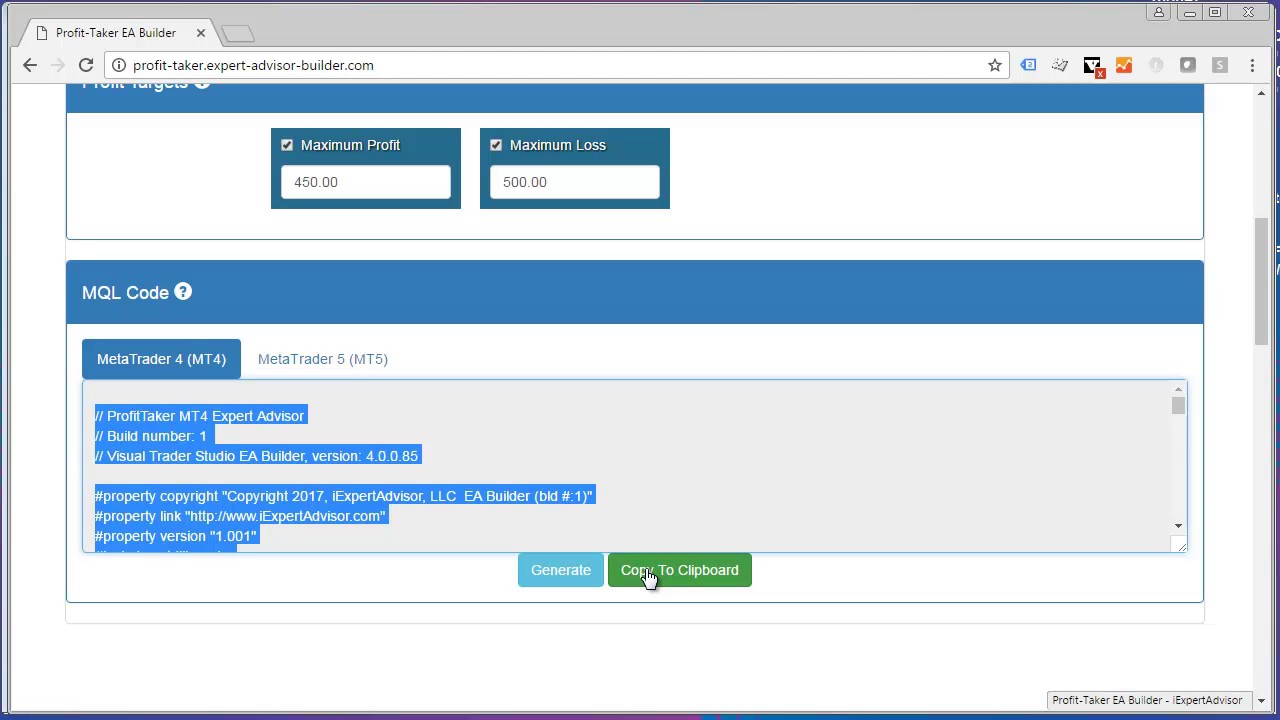 Online Ea Builder Profit Taker Ea Youtube