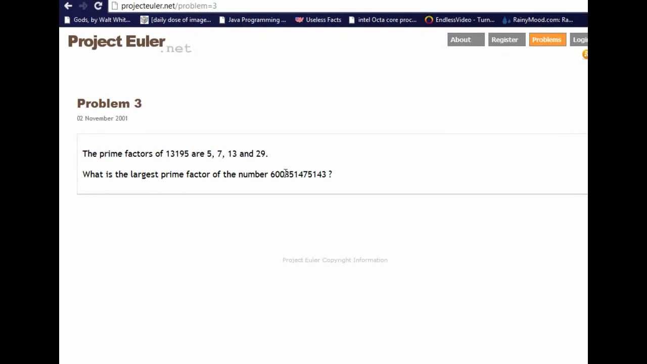 Java Project Euler Problem 3 Youtube