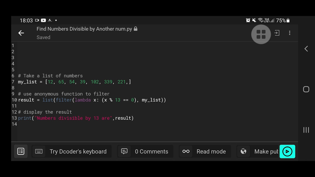 Python Program To Find Numbers Divisible By Another Number Youtube