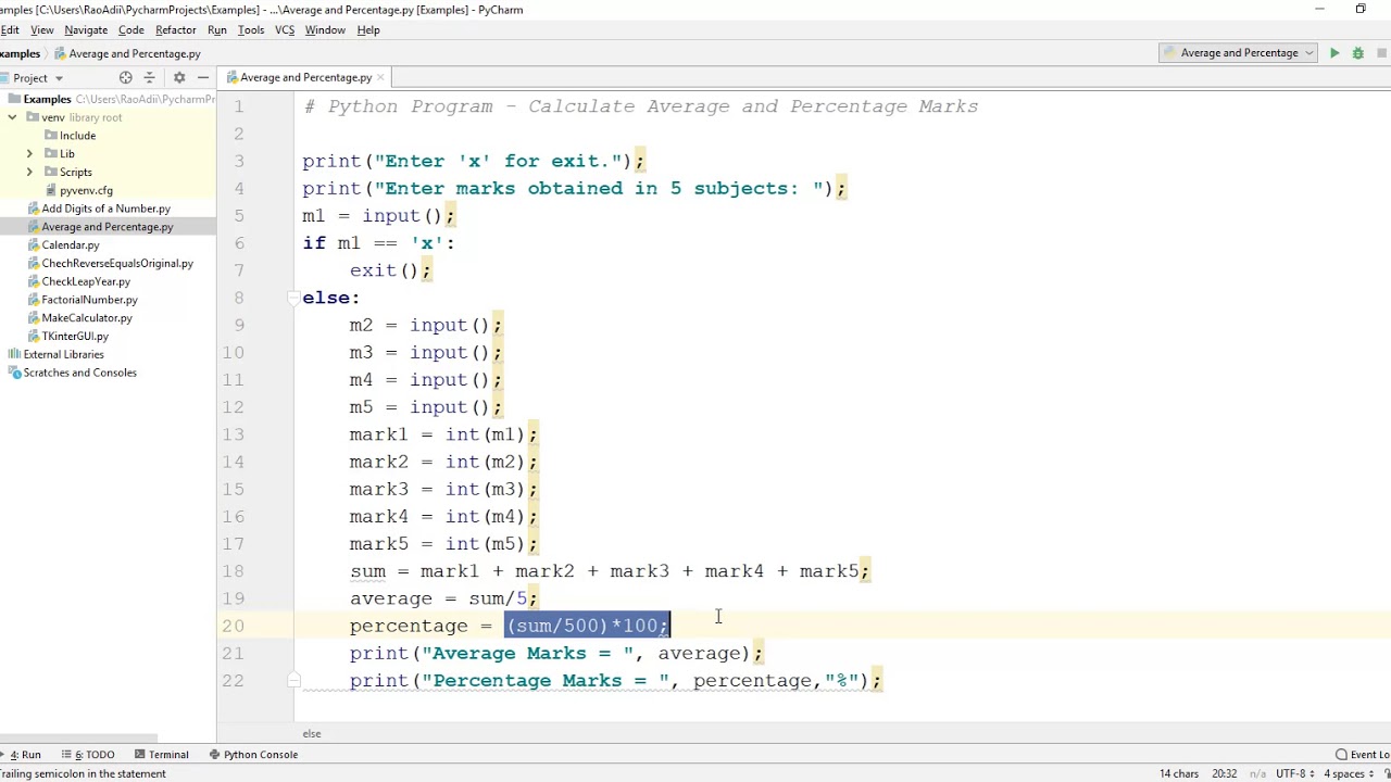 Python Program Calculate Average And Percentage Youtube