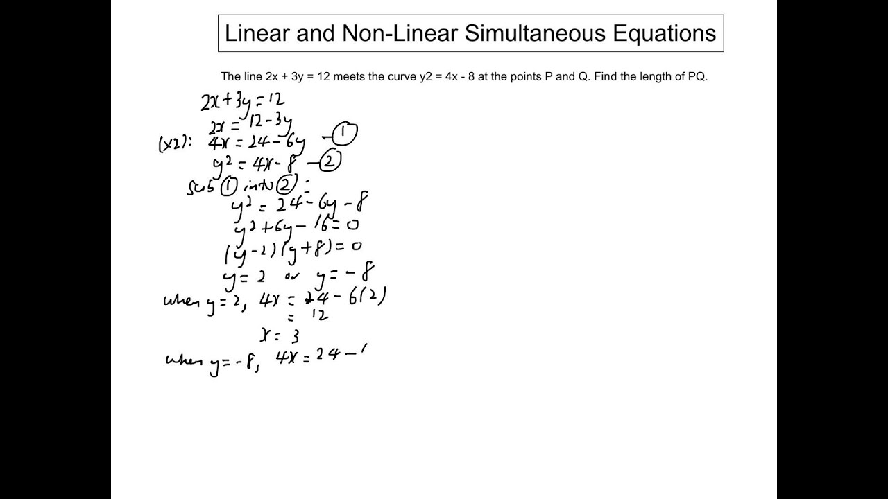 Linear And Non Linear Simultaneous Equations Youtube