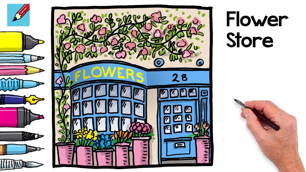 How To Draw A Flower Shop Real Easy Youtube