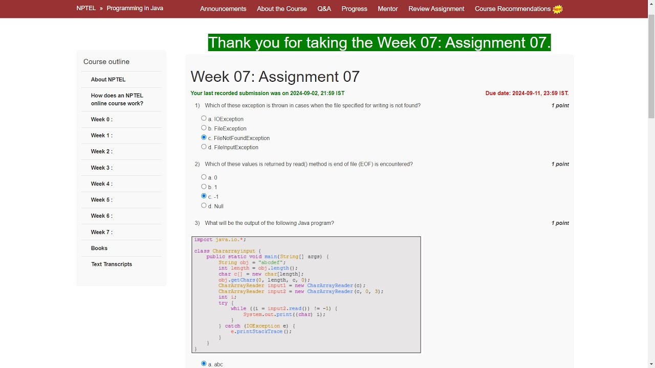 Nptel Programming In Java Week 7 Assignment Answers July 2024 Youtube
