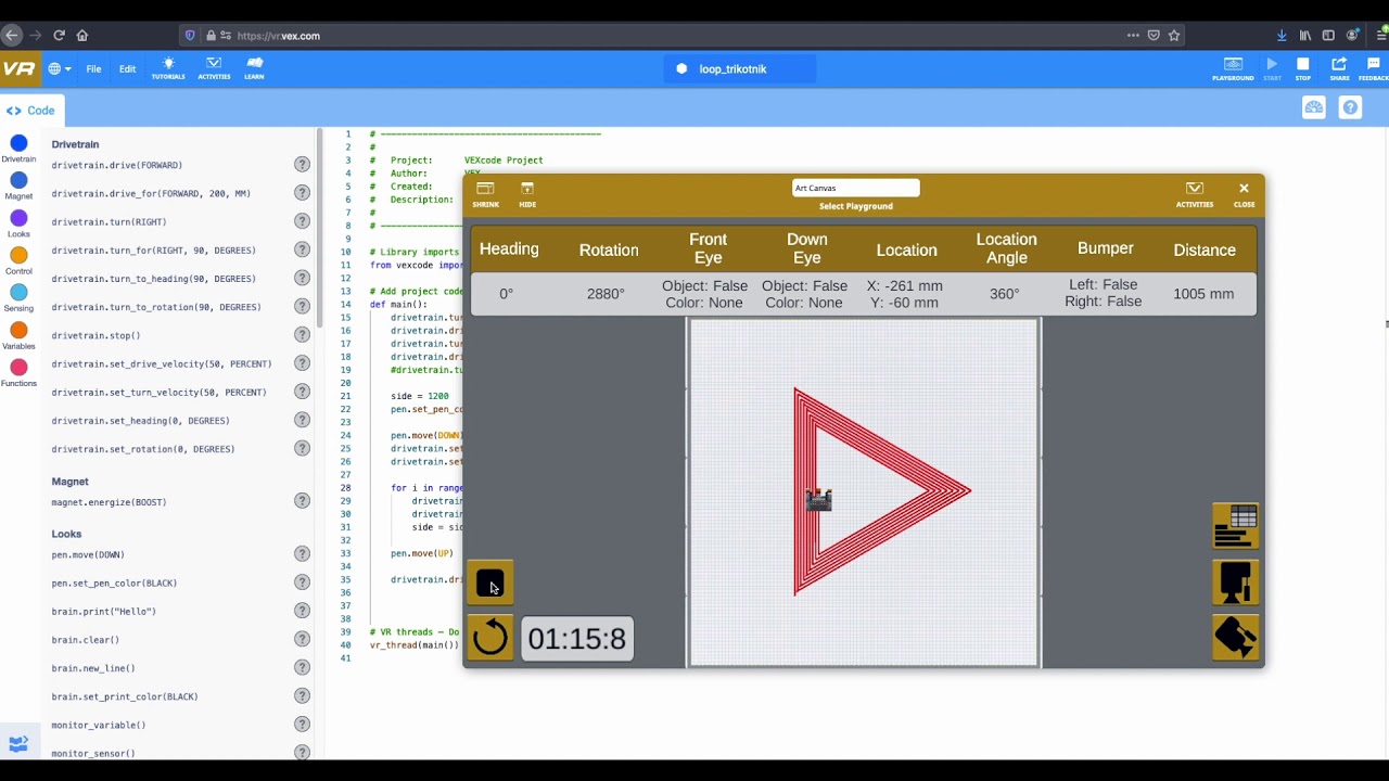 Draw Spiral Triangle Python Vexcode Vr Youtube