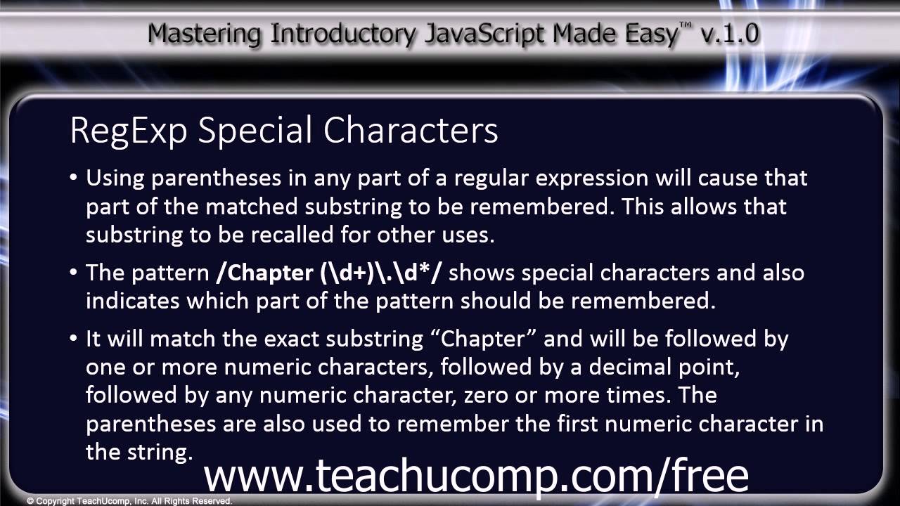 Javascript Training Tutorial Regexp Special Characters Youtube