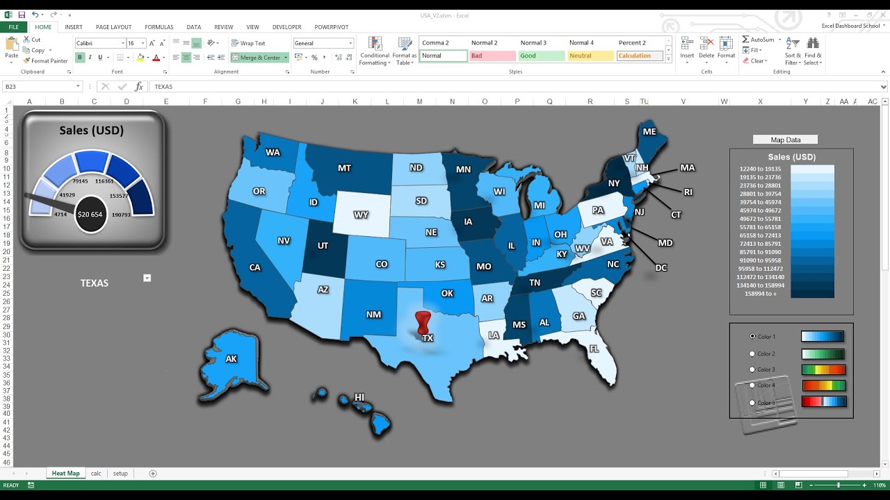 Interactive Sales Maps In Excel How To Map Sales Data Youtube