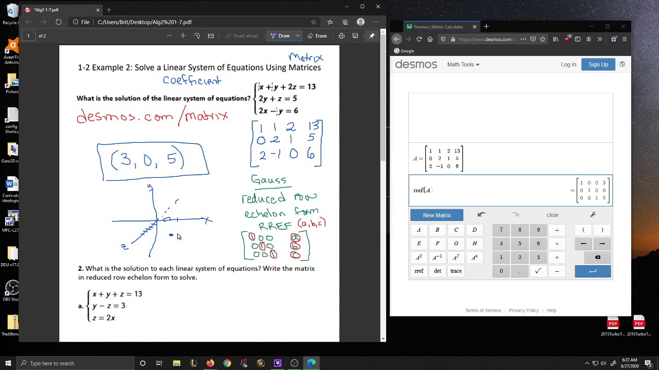 Solve A Linear System Of Equations Using Matrices Using Desmos Matrix