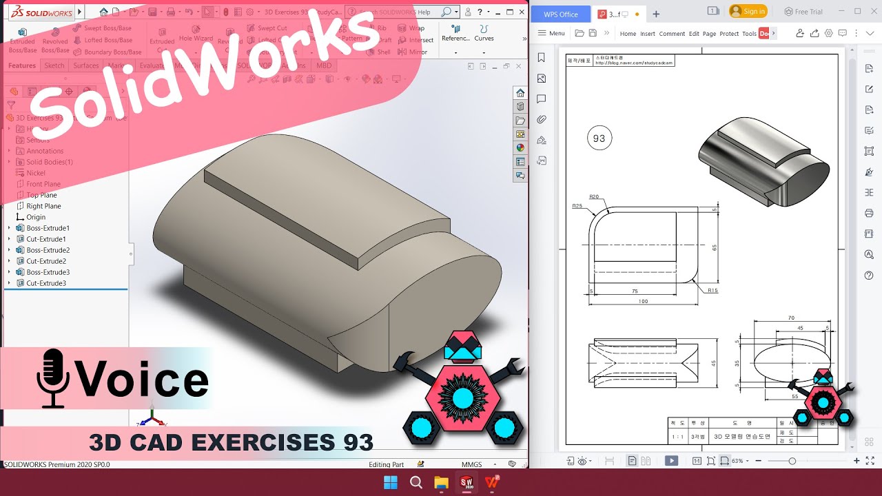 Solidworks 3d Cad Exercises 93 Studycadcam Solution Tutorial