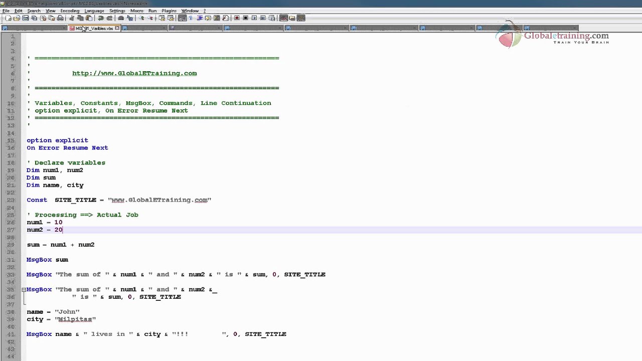 Vb Scripting Variables Constants Youtube