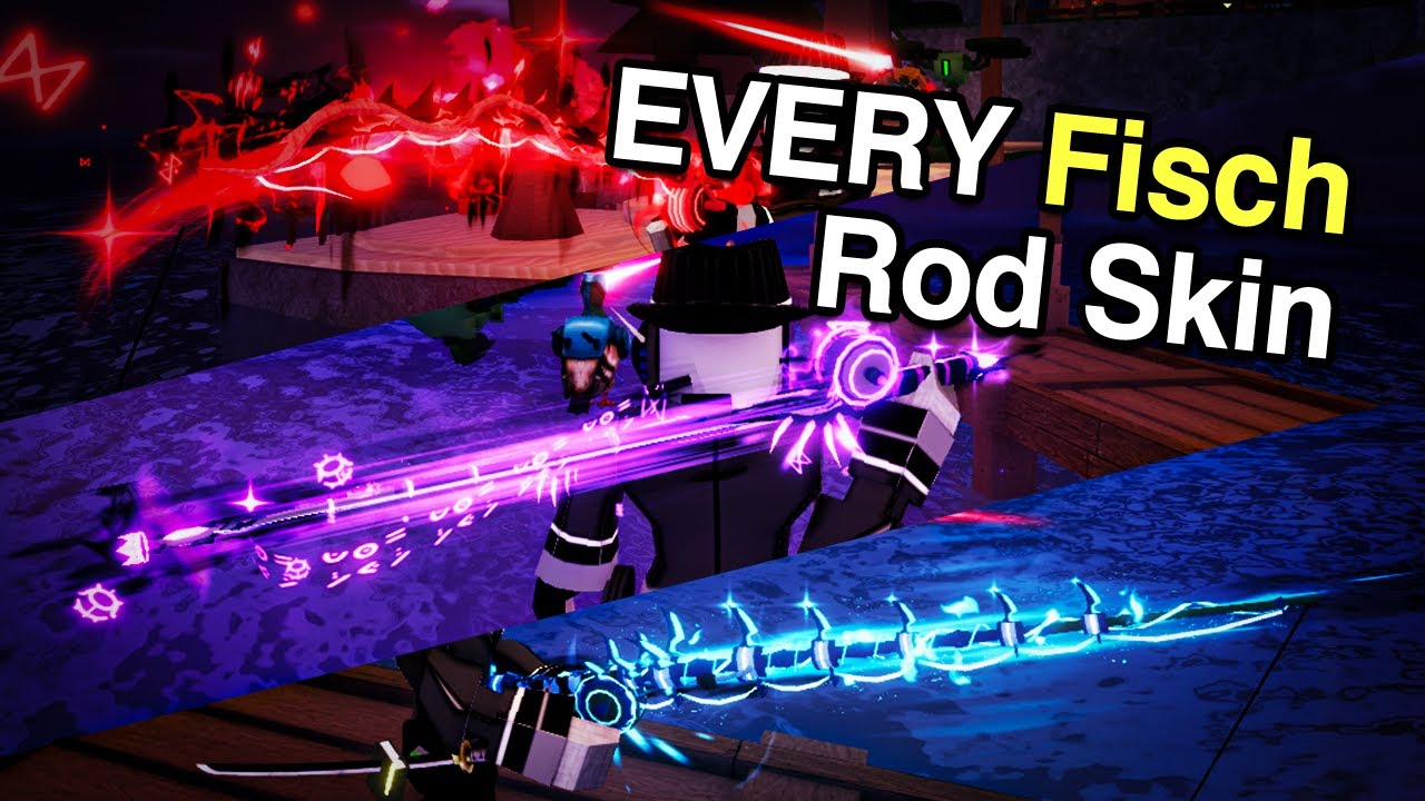 Showcasing Every Fishing Rod Skin In Roblox Fisch Youtube