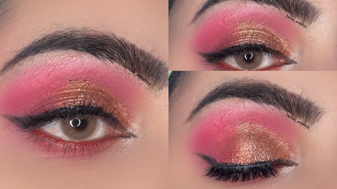 Golden Pink Eye Makeup Step By Step Tutorial Easy Party Makeup