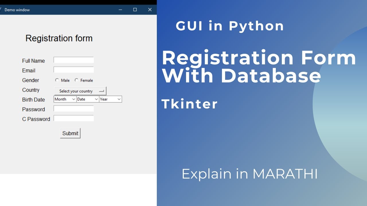 Registration Form Using Tkinter Gui In Python Youtube