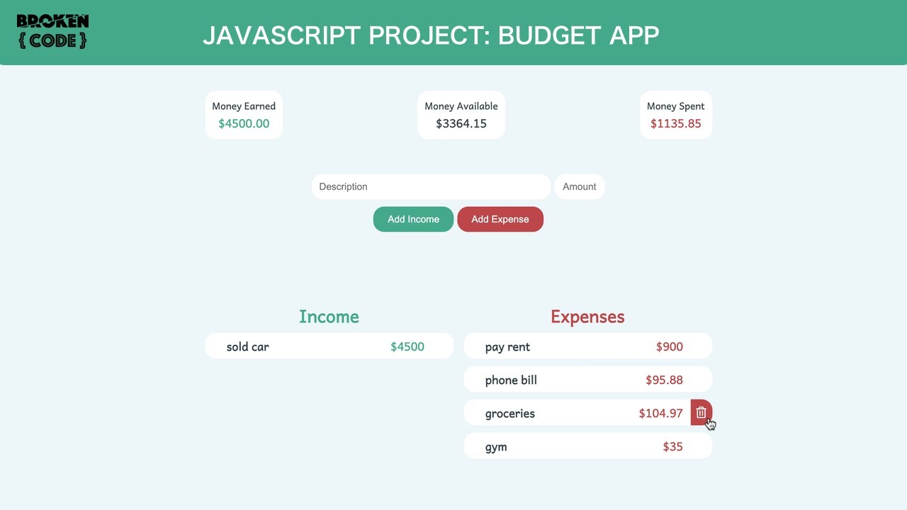 Javascript Project Budget App Youtube