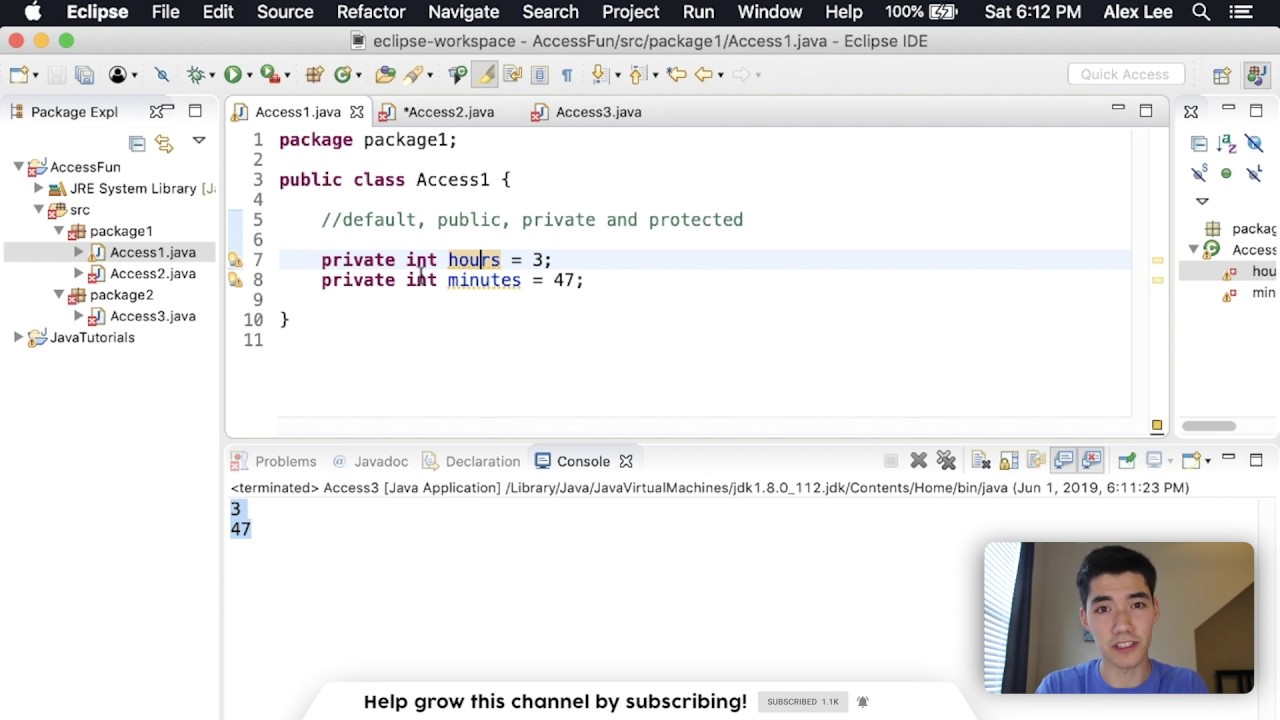 Access Modifiers Java Tutorial 82 Youtube