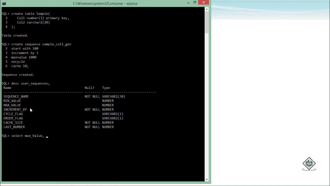 Oracle Sql Creating Sequences Youtube
