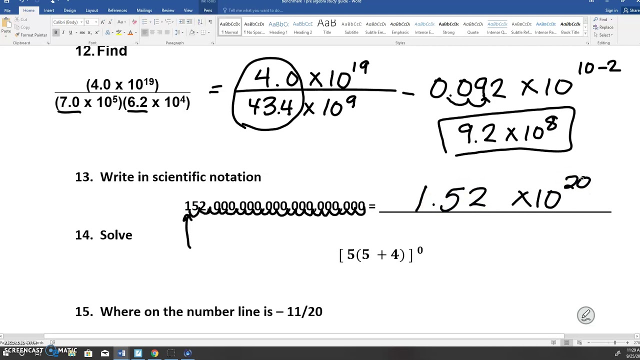 Benchmark 1 Study Guide Answers Part 1 Pre Algebra Youtube