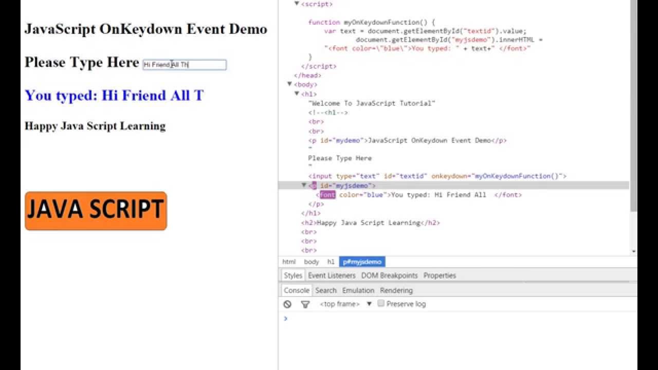 Keydown Event In Javascript Demo Youtube