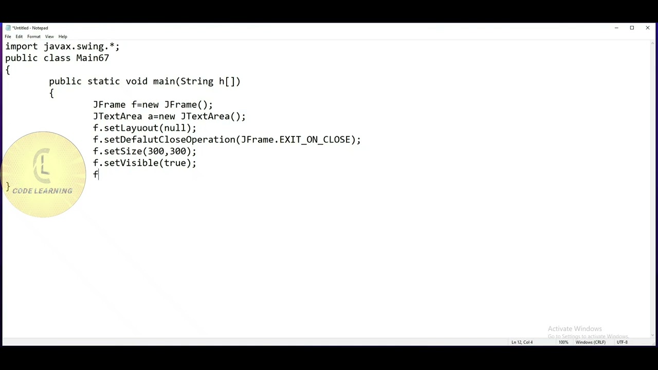 Java Swing Class Jtextarea Codelearning Youtube