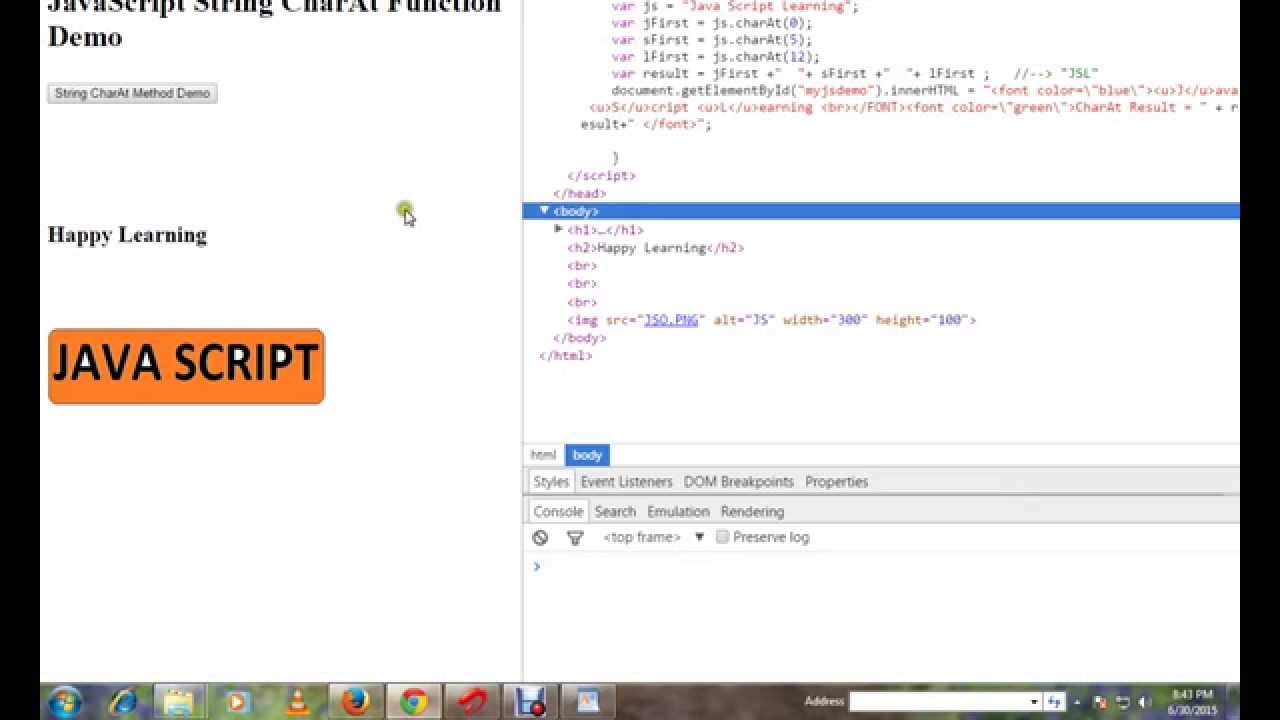 Strings Charat Method In Javascript Demo Youtube