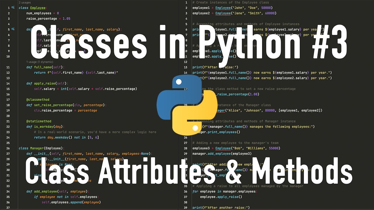 Python Classes Tutorial 3 Class Level Attributes And Methods Youtube