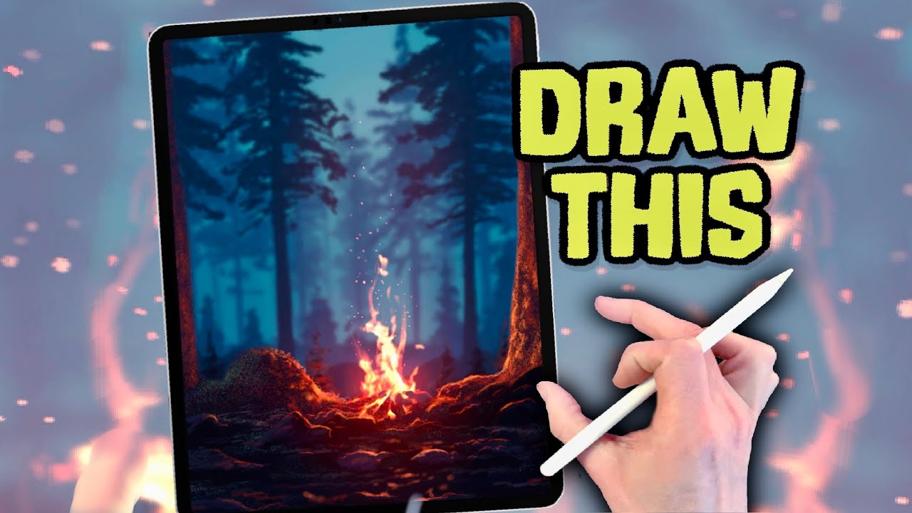 Procreate Drawing Tutorial Landscape In Easy Steps Forest Camp Fire