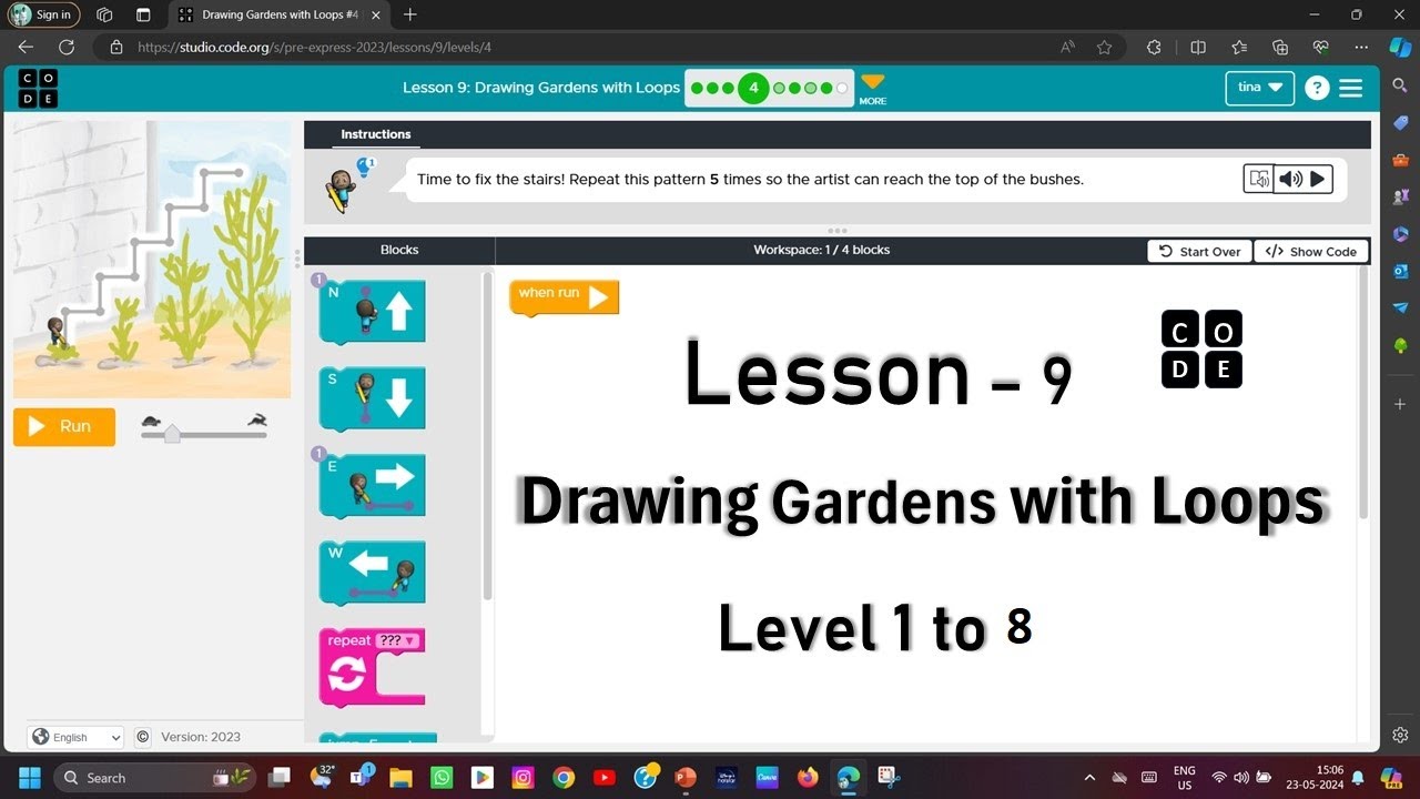 Code Org Lesson 9 Drawing Gardens With Loops Level 1 To 8