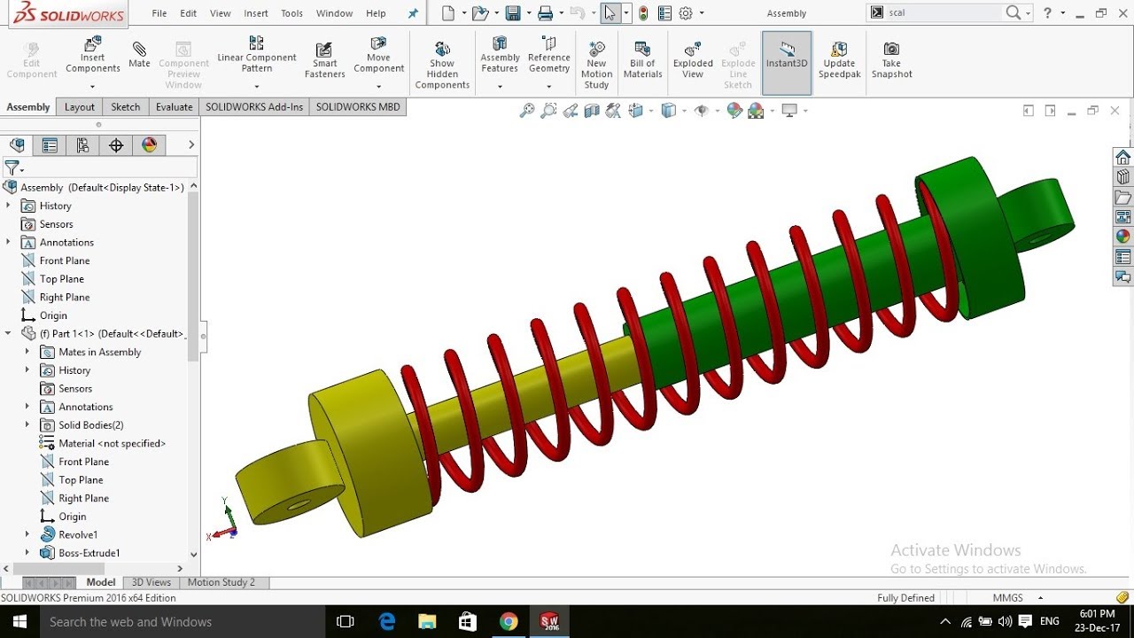 Design Assembly And Animation Tutorial Of Shock Absorber In Solidworks