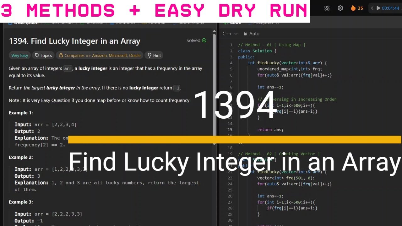1394 Find Lucky Integer In An Array Leetcode Easy Potd 5 June