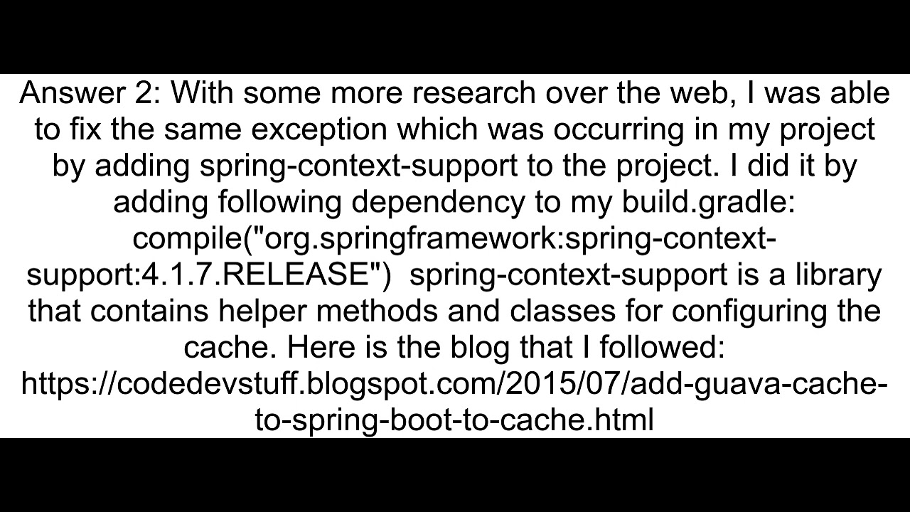 Java Lang Classnotfoundexception Org Springframework Cache Guava