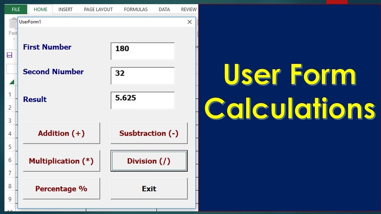 Userform Calculations In Excel Vba Calculator Userform Youtube