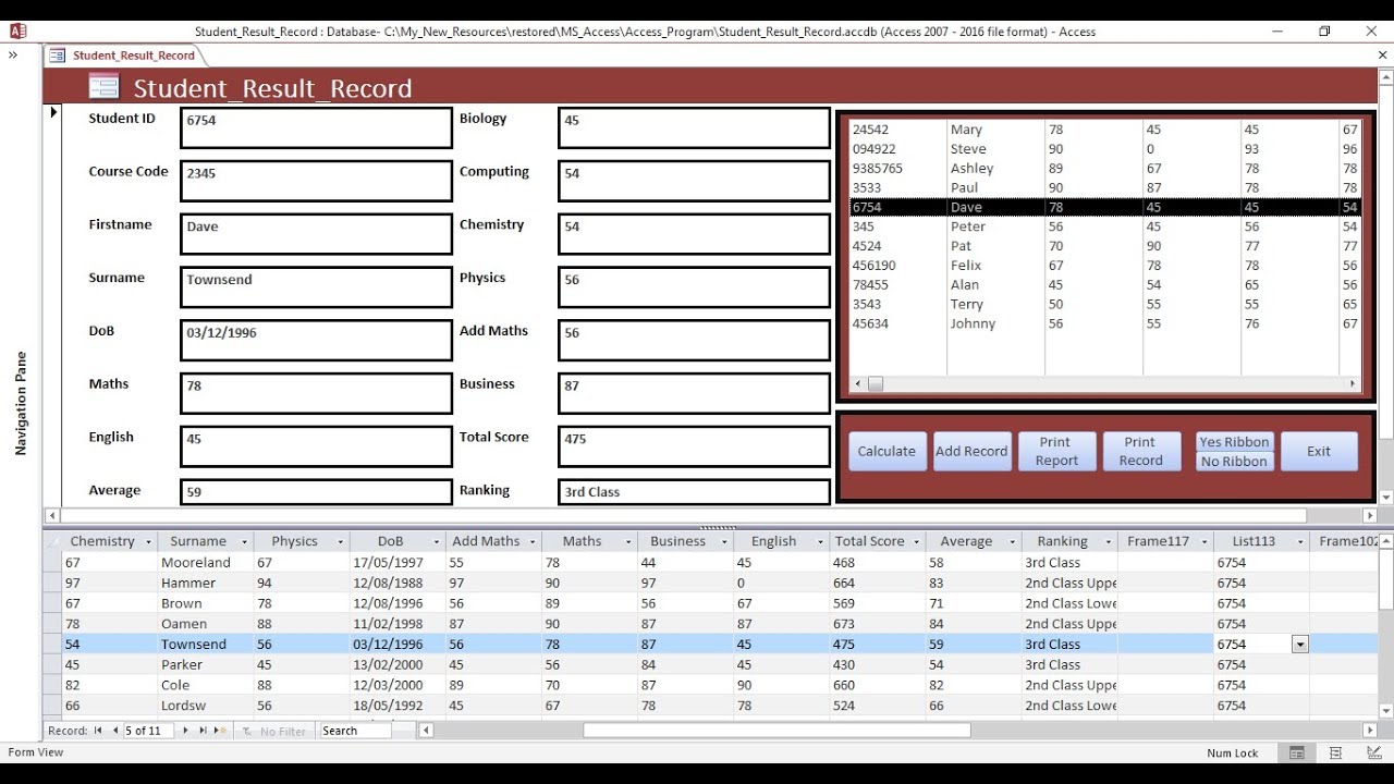 How To Create Student Record Data Entry Form In Ms Access Part 2 Of 2