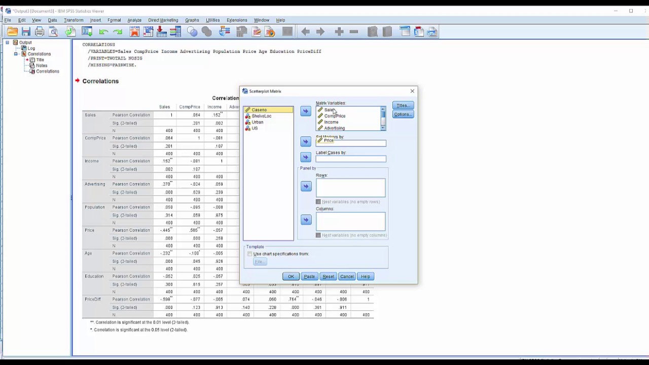 Correlation And Scatterplot Matrices Using Spss Youtube
