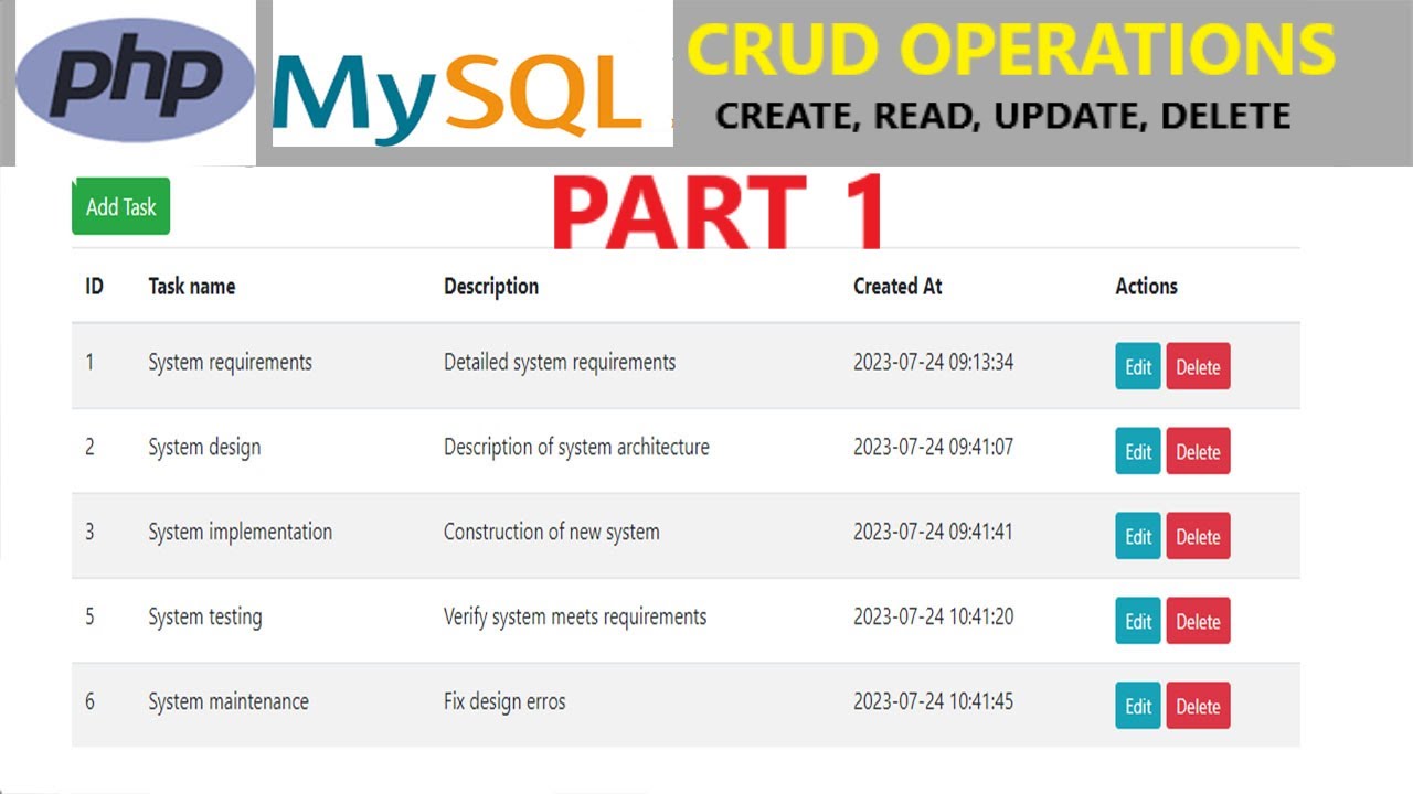 Part 1 Php Crud Create Read Update Delete Step By Step Tutorial