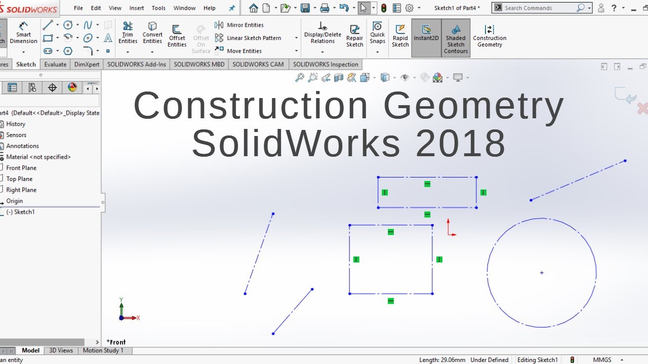 Solidworks 2018 Tutorial For Beginners Construction Geometry Youtube