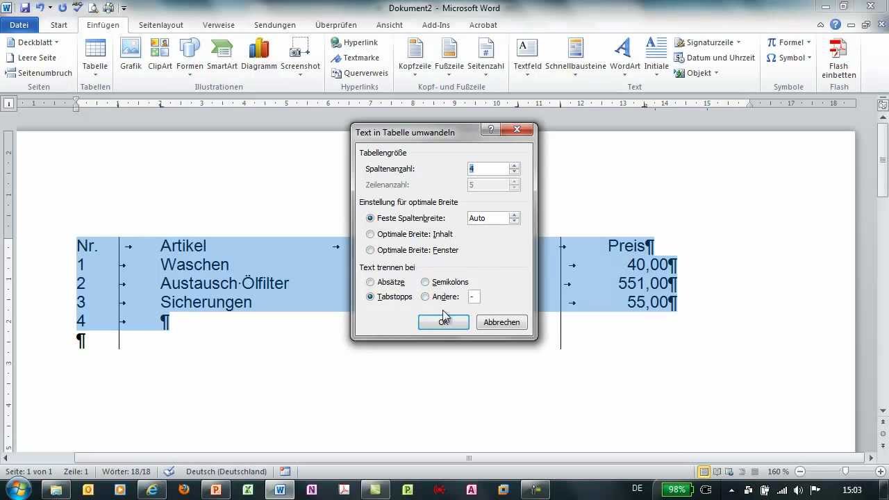 Word Tabulator Tabstopps Youtube