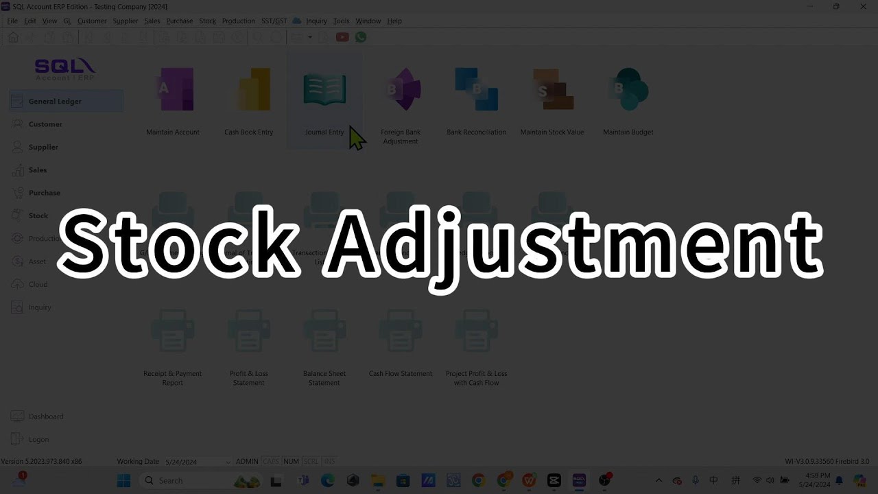 Stock Adjustment 库存调整 Sql Accounting Youtube