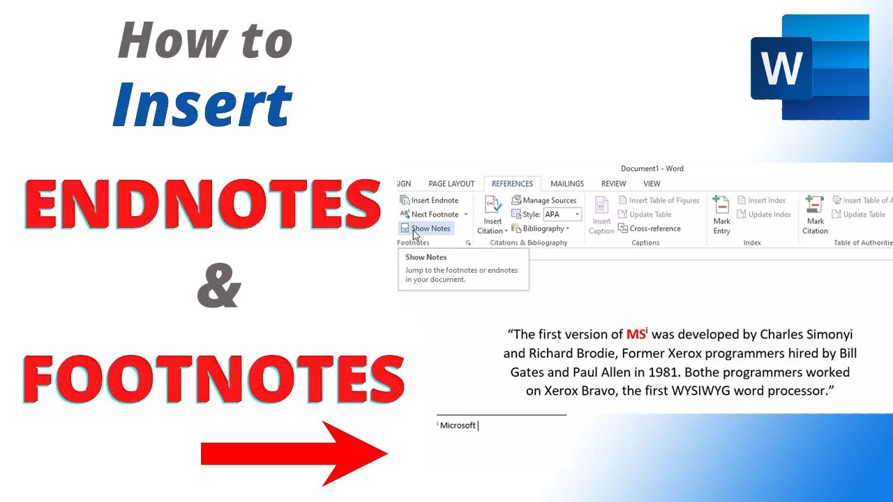 How To Insert Footnotes And Endnotes In Microsoft Word Youtube