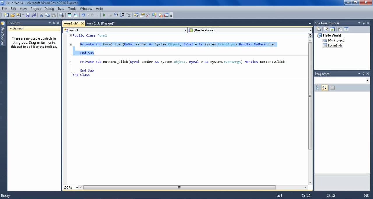 Visual Basic 2010 Hello World Tutorial 1 Youtube